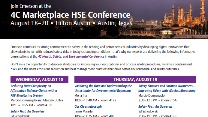 Emerson at August 18-20 4C Health, Safety, Environmental Conference